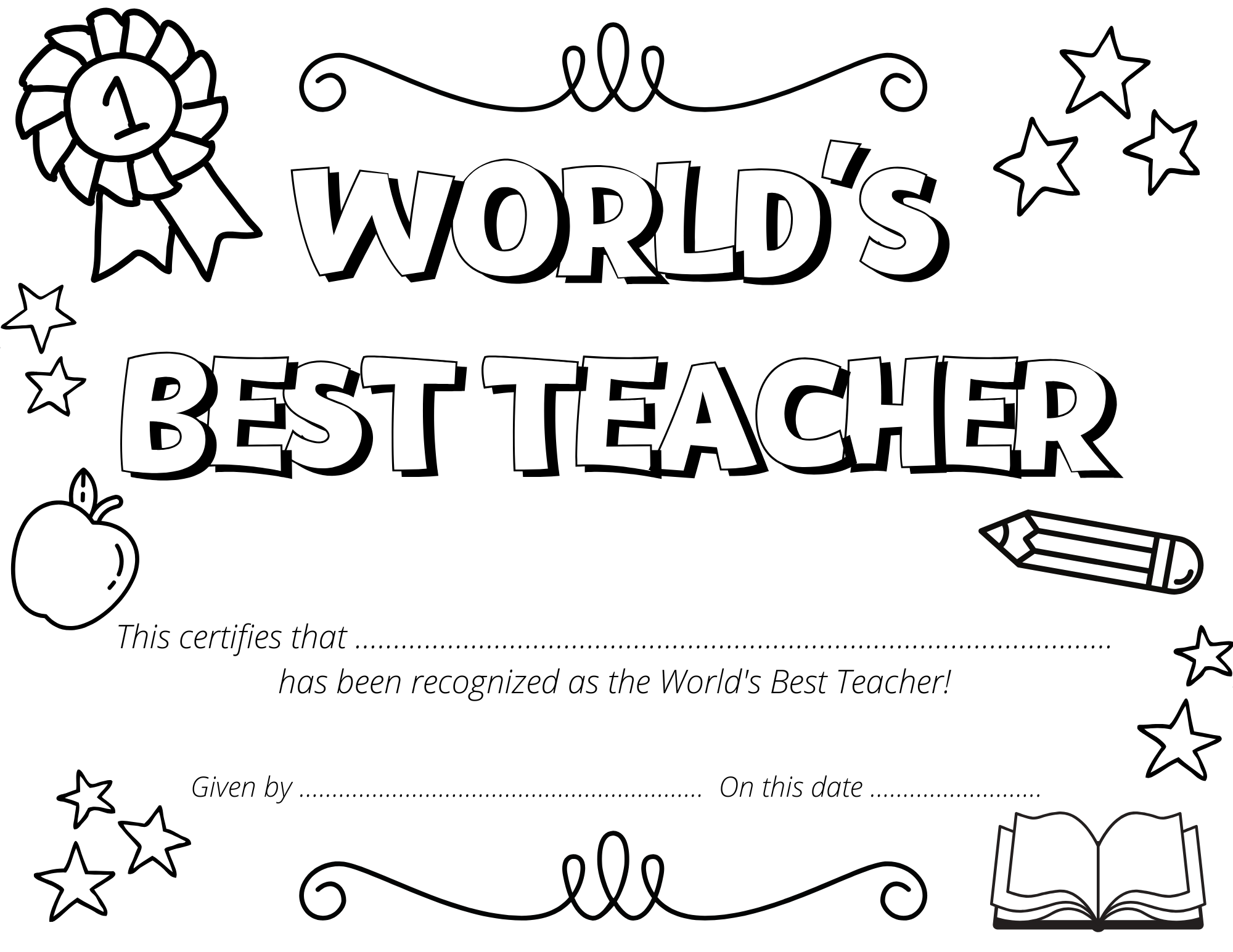 Printable Best Teacher Certificate Template